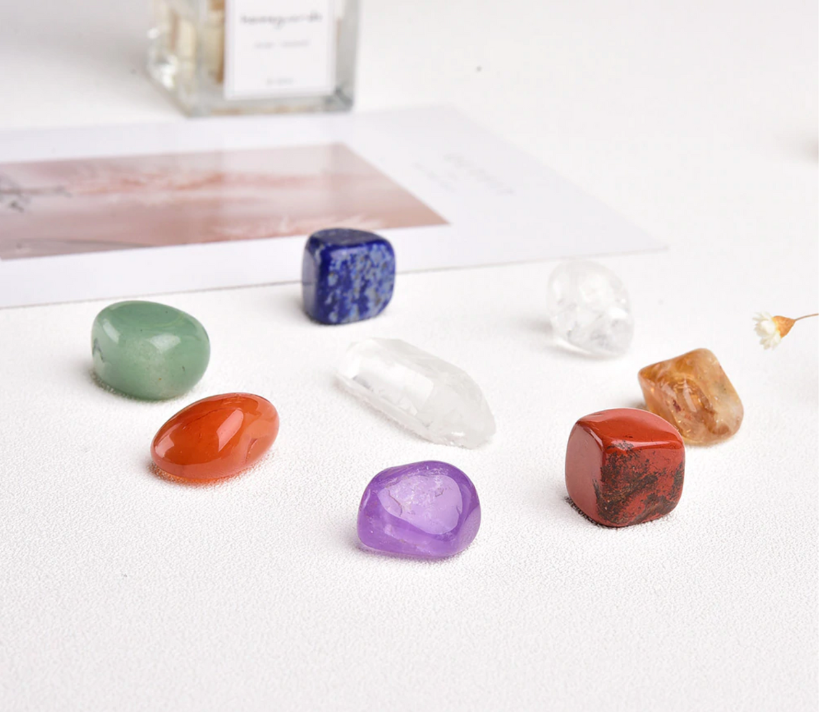 7 Chakras Tumbled Crystal Set - 7 crystals + 1 Extra Clear Quartz ...